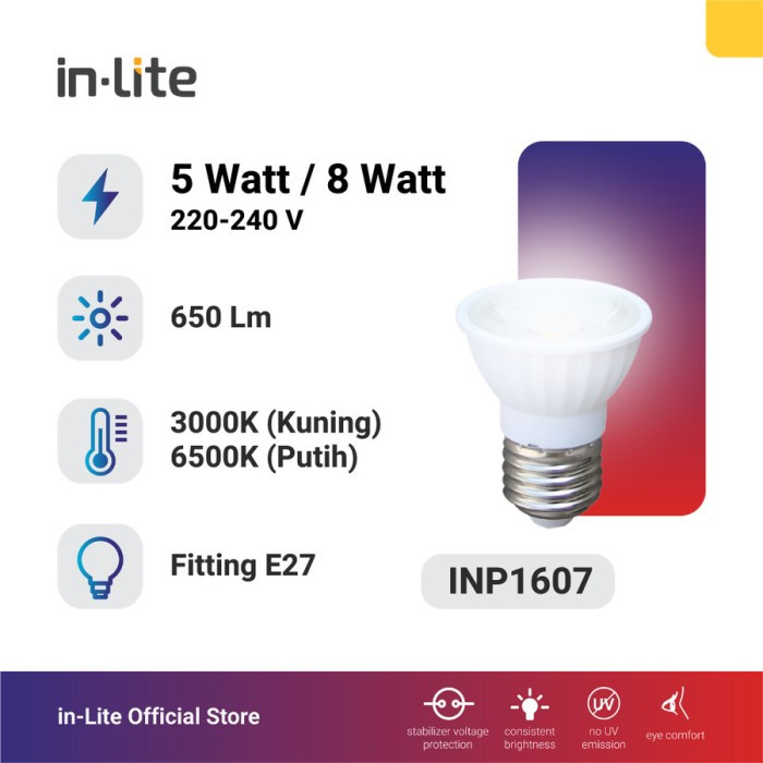 Jual Lampu Spotlight M6 16 FITTING E27 INLITE WARM WHITE 8 WATT 3000K ...