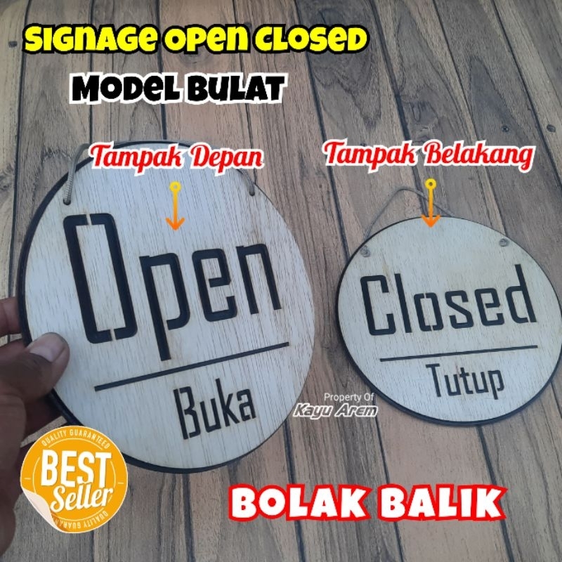 Jual Tulisan Open Closed Kayu / Sign tanda papan bolak balik Buka Tutup ...