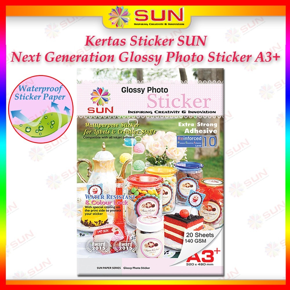 Jual Kertas Sticker A3+/A3 - SUN NG Glossy Photo Sticker 140 Gram, Foto ...