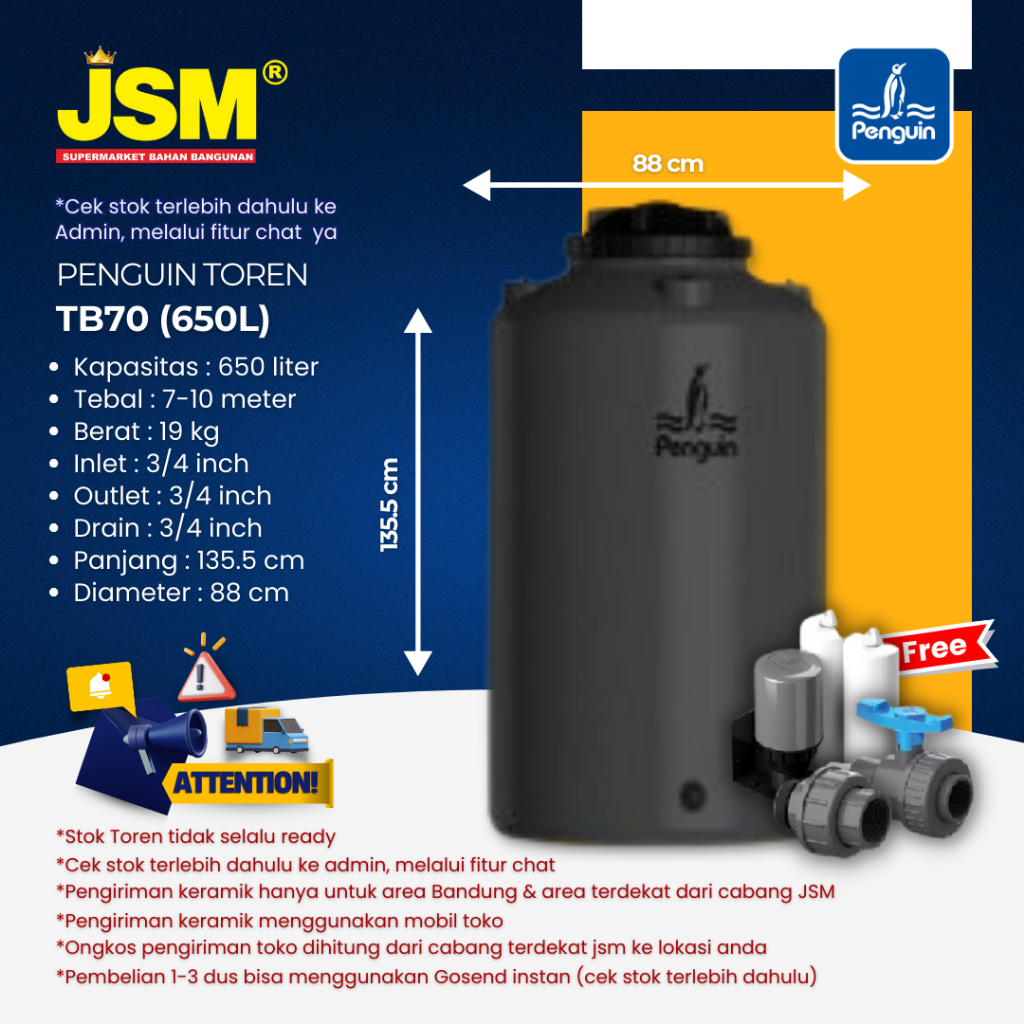 Jual PENGUIN TOREN TANGKI AIR TB70 650 LITER HITAM - JSM Supermarket ...