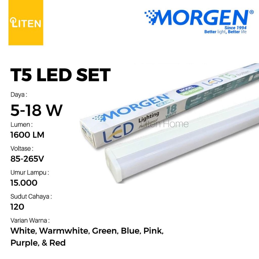 Jual Lampu TL Neon T5 LED Morgen 18w 120 cm 18 watt 14 watt 9 watt 5 watt | Shopee Indonesia