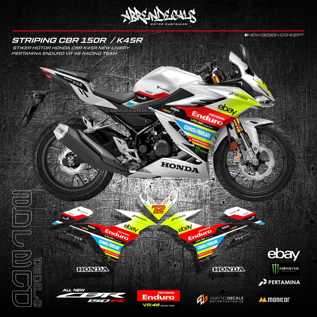 Jual Striping CBR 150 R K45R Livery Pertamina Enduro VR 46 Racing Team / Stiker Motor Honda CBR ...