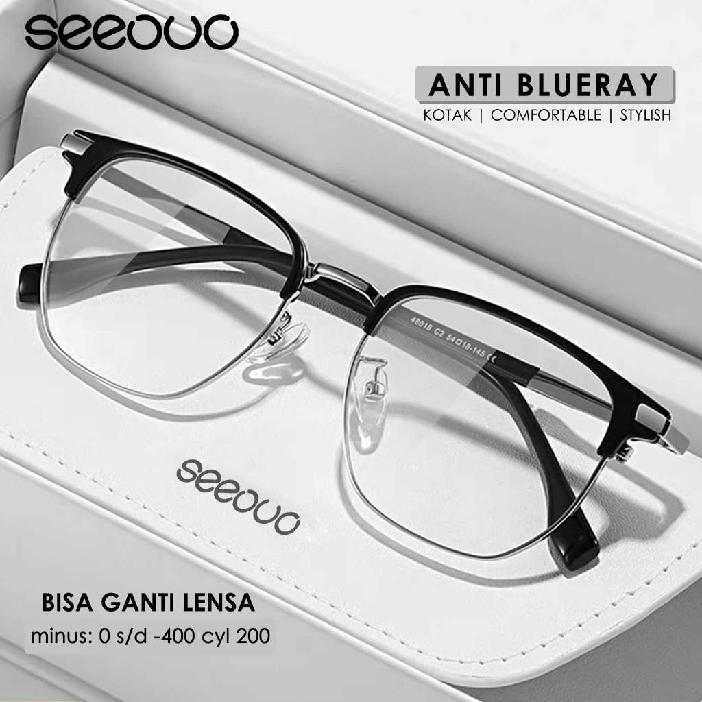 Jual Seeouo Kacamata Antiradiasi Blueray Model Kotak Style Half Simple Bahan TR90+Metal Pria ...