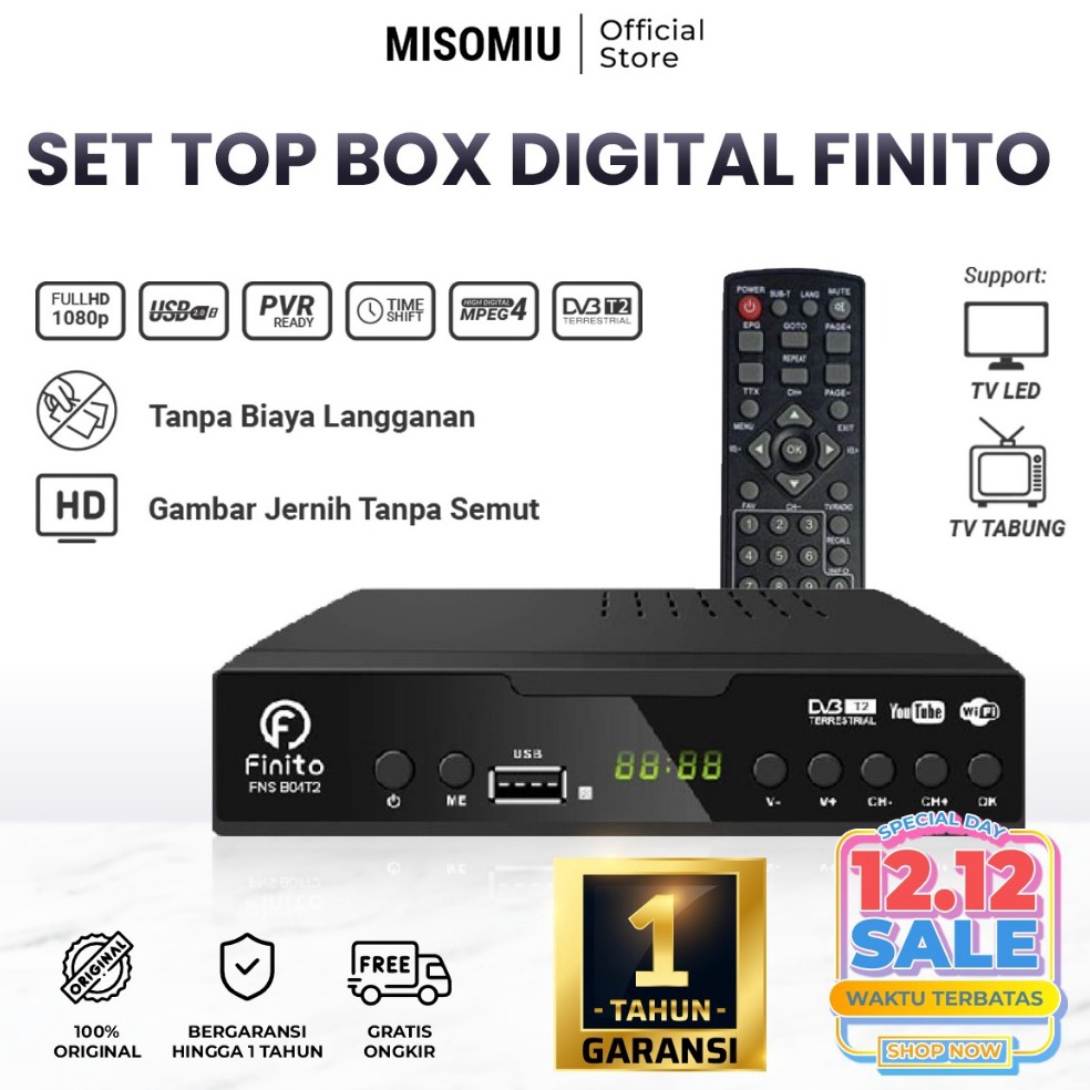 Jual ART F2Y Set Top Box Finito Gambar FULL HD STB TV Digital DVB T2 Bisa YouTube STB Sertifikat ...