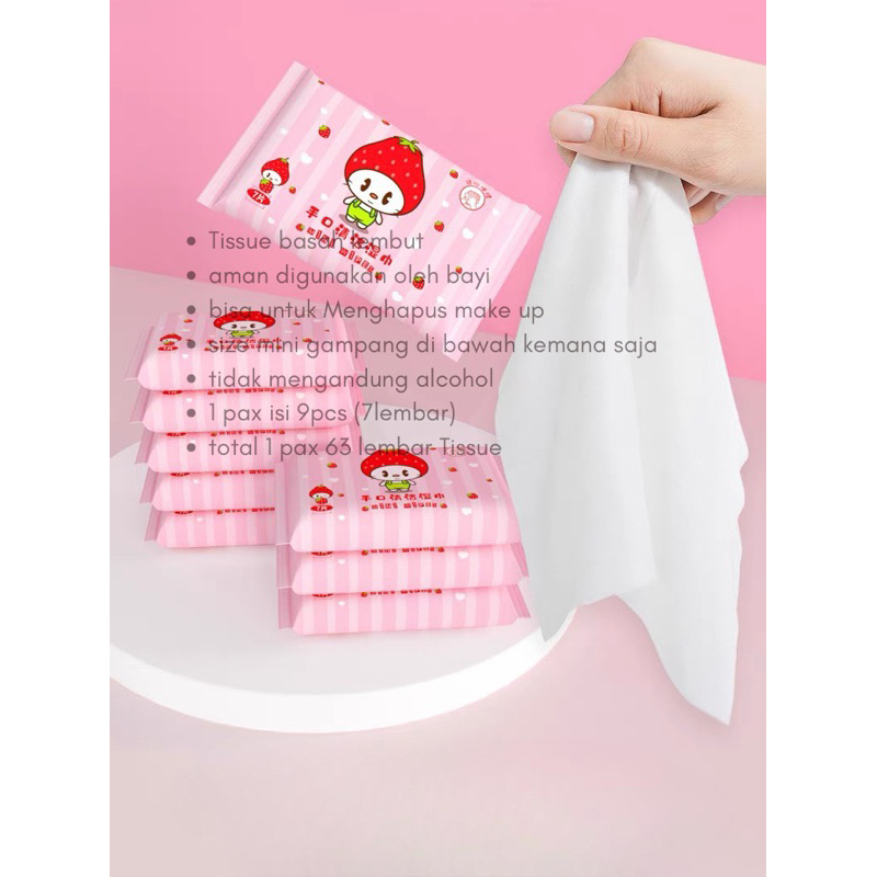 Jual 1Pax 9 Pcs Portable Tissue Traveling /Tisu Basah Mini / Wet Tissue ...