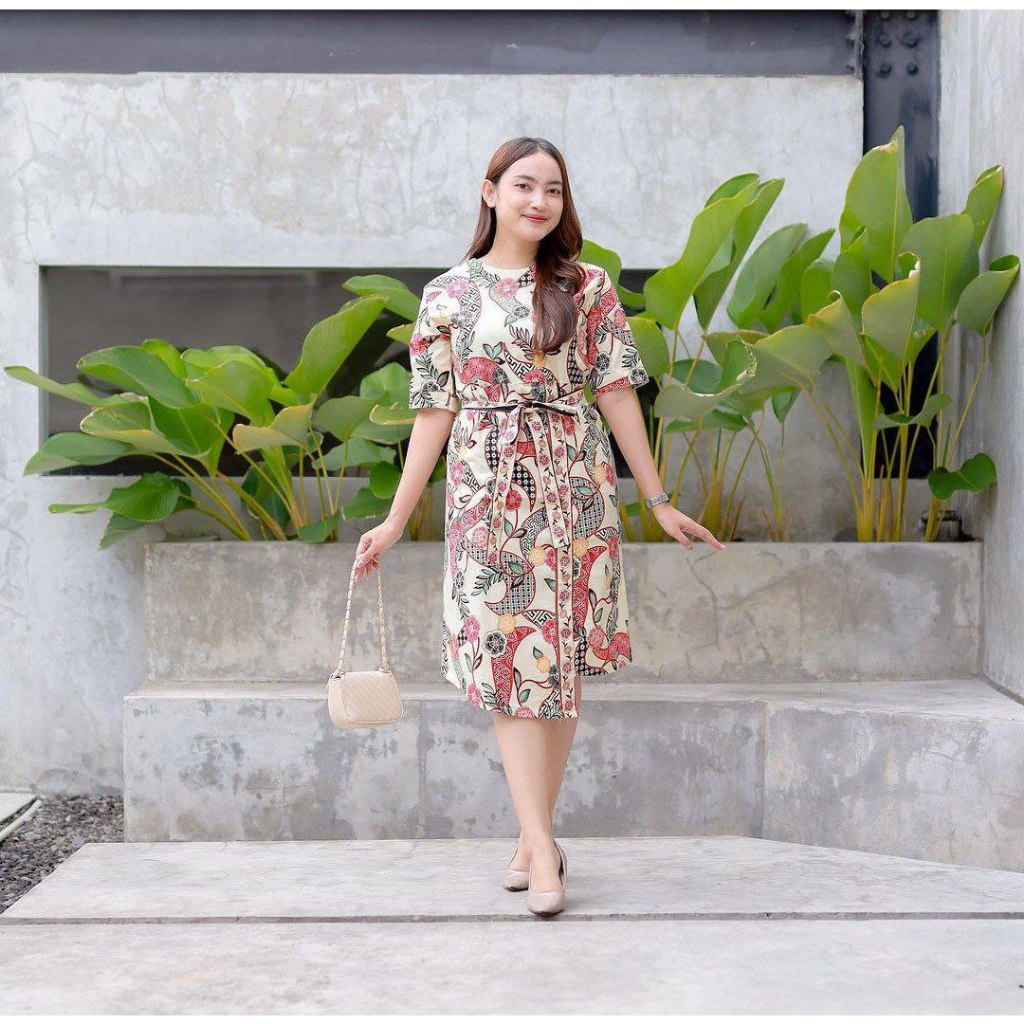 Jual Benang Raja Dress Batik Stretch Motif Bunga Pagar ( Katun Melar ...