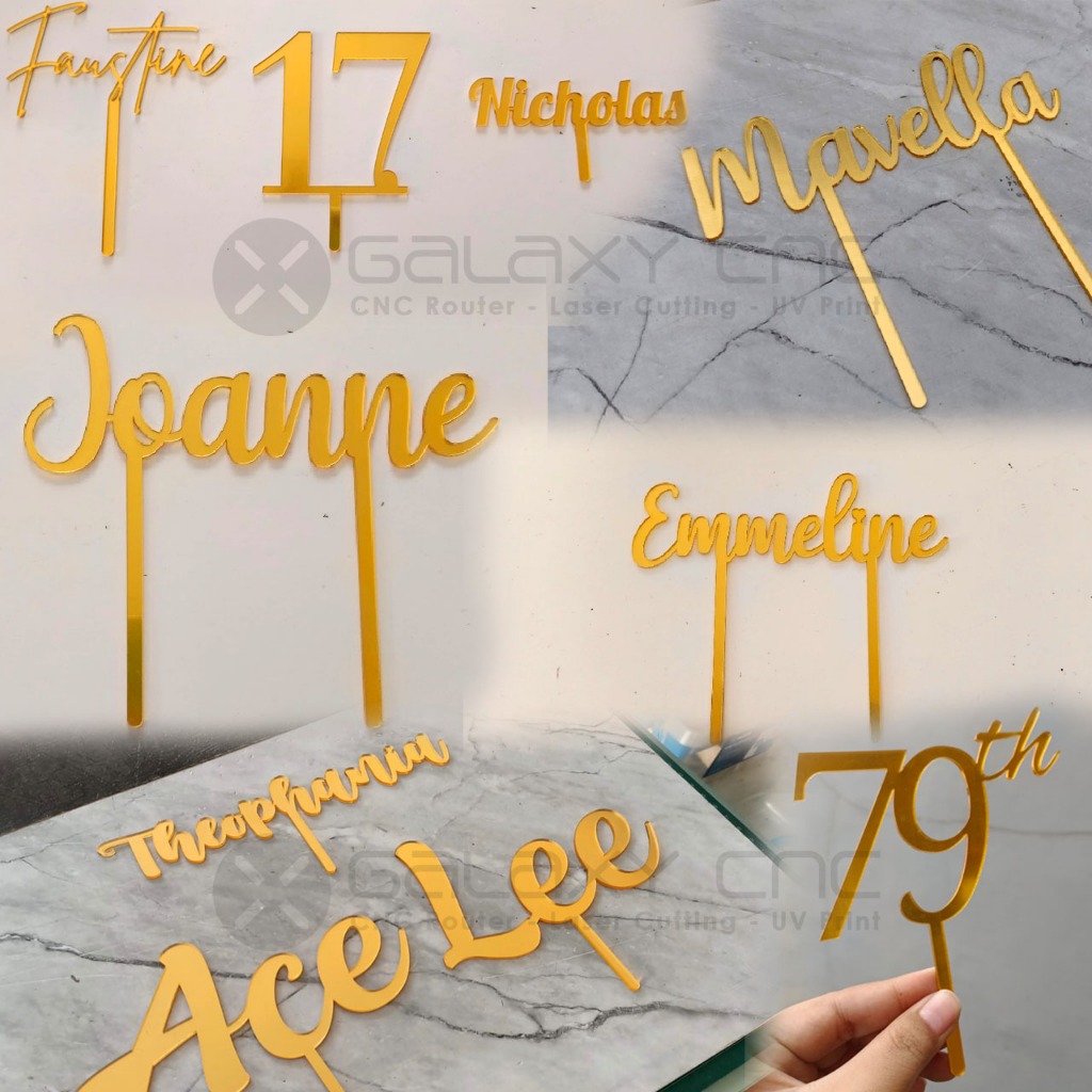 Jual Custom Nama Cake Topper - Akrilik Gold / Silver / Rose Gold Mirror ...
