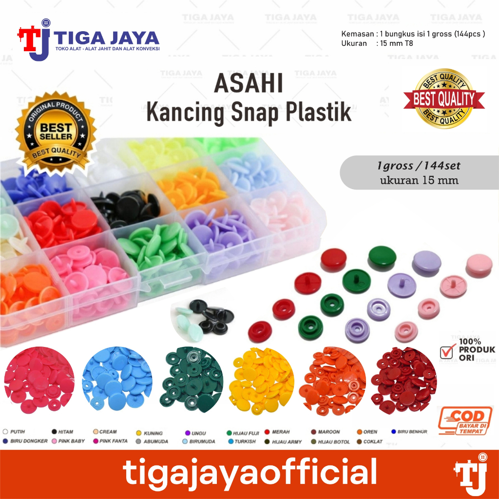 Jual tigajayaofficial kancing snap plastik Merk Asahi ukuran 15 mm kode ...