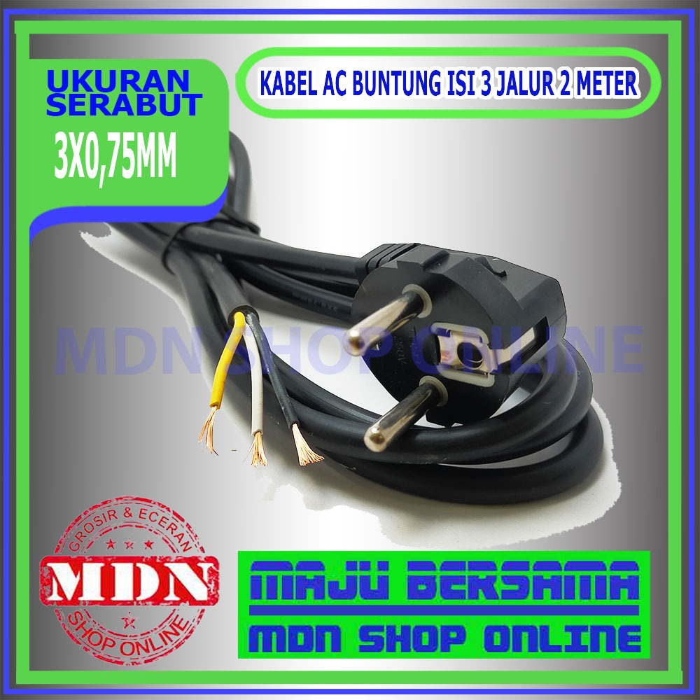 Jual Kabel Ac Buntung isi 3 jalur 2 meter 3X0.75MM / Kabel ac power ...