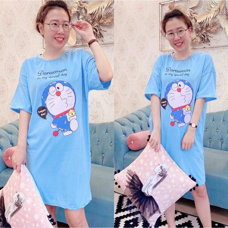 Jual Baju Doraemon wanita | Dress Wanita piyama | Baju tidur doraemon ...