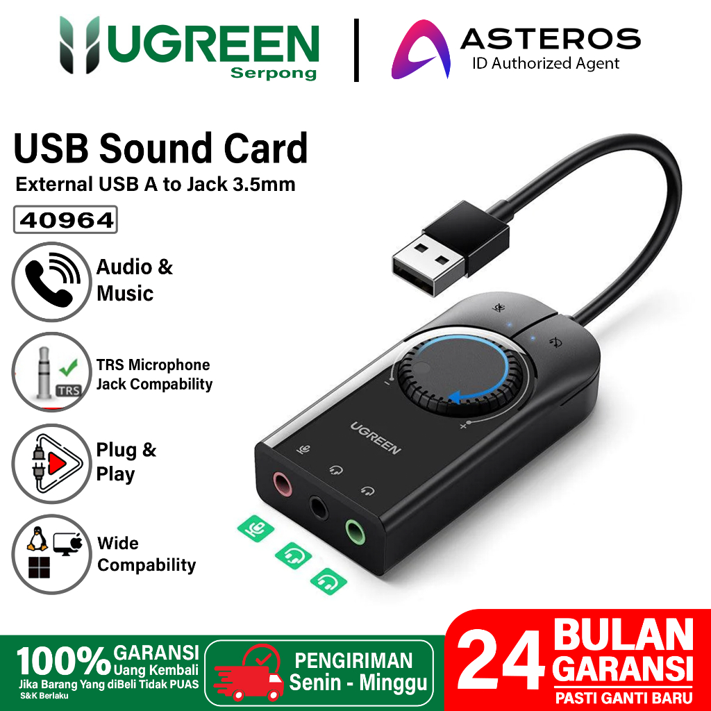Jual UGREEN Sound Card USB 2.0 with Microphone Input and Volume Control ...