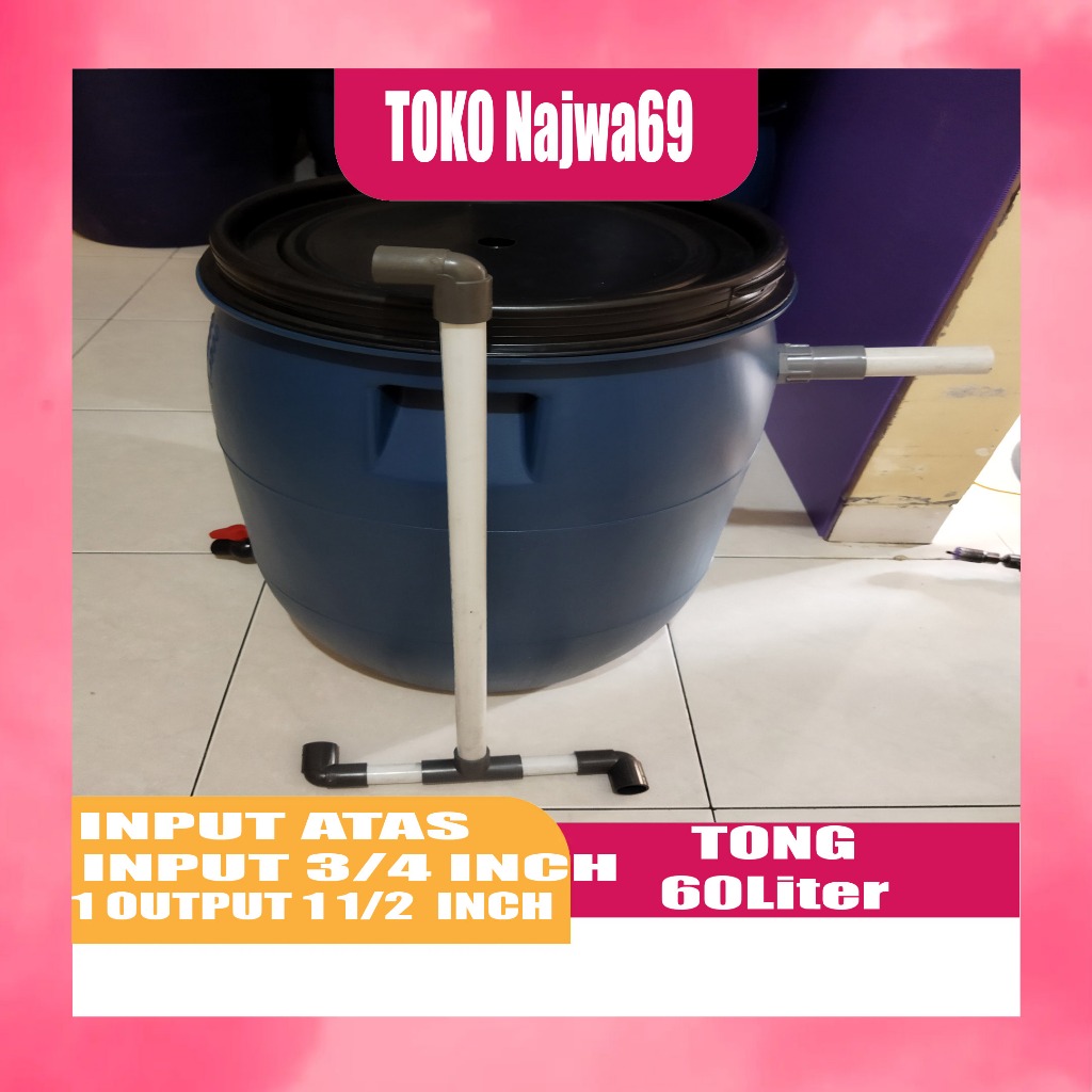 Jual tong bio filter kolam ikan koi, tong ukuran 60 liter input 3/4 ...
