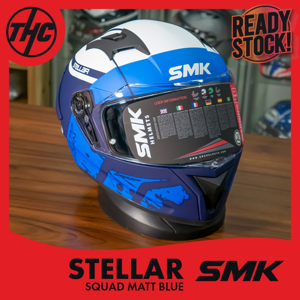 Jual HELM SMK STELLAR S01 SQUAD GRAPHIC MA551 MT BLUE WHITE FULLFACE ...
