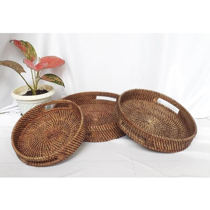 Jual Nampan rotan rattan bulat oval Persegi baki handmade lombok all ...