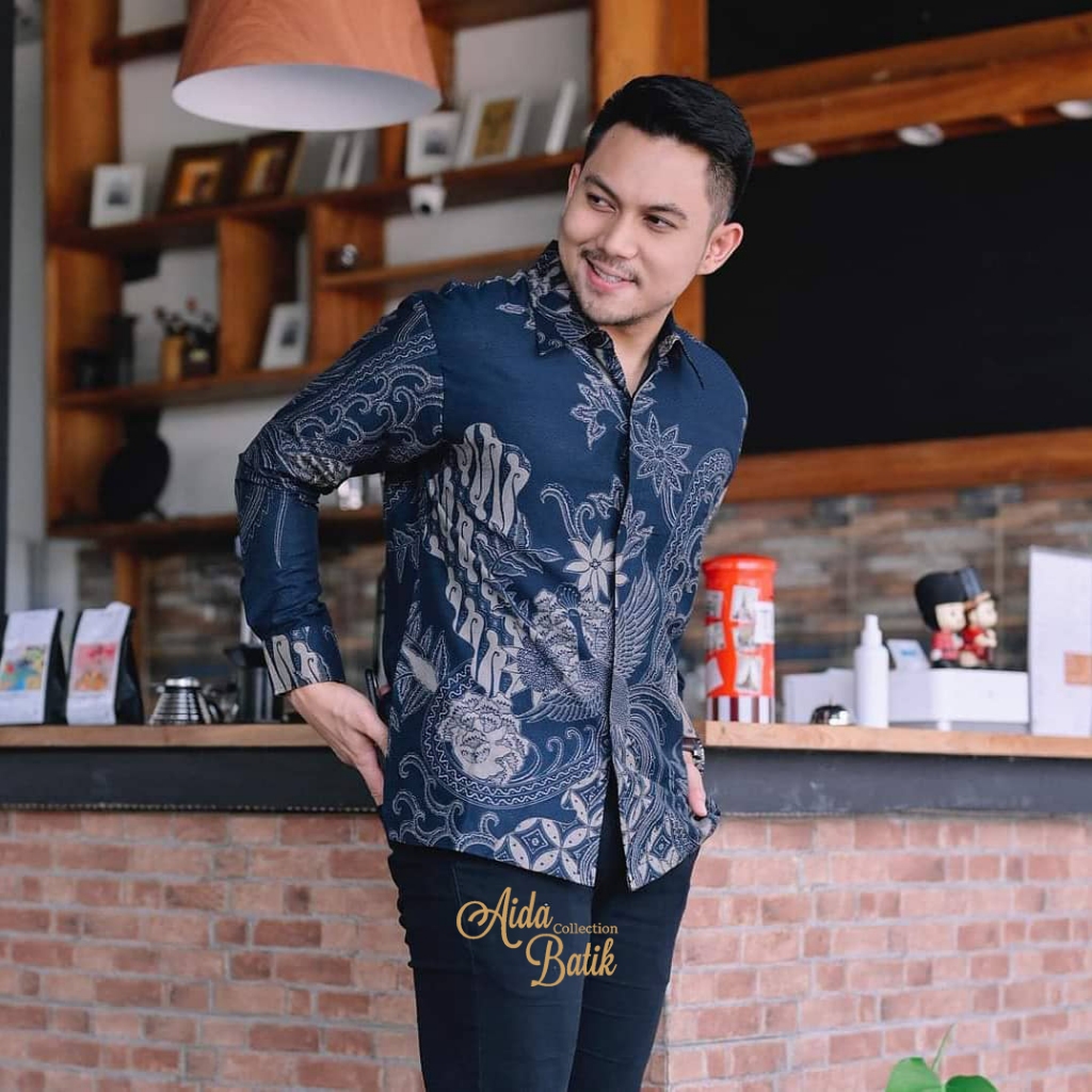Jual kemeja batik pria modern slim fit baju atasan lengan panjang ...