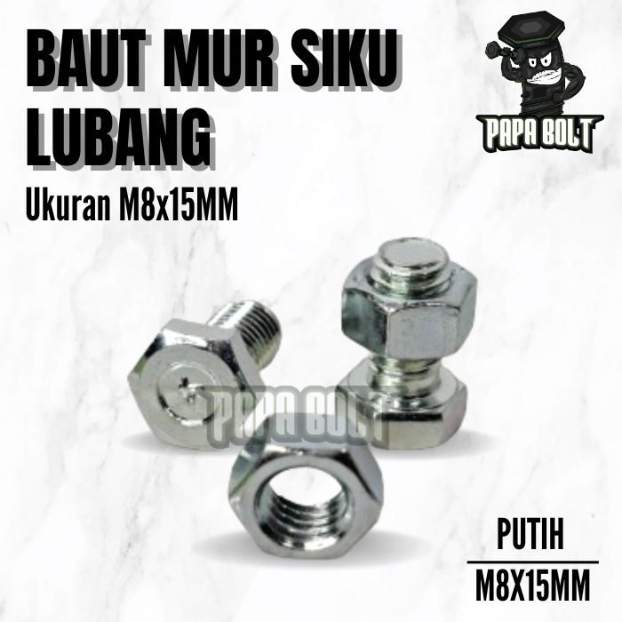 Jual Baut Mur Siku Lubang Besi 8x15 / M8 x 15mm PUTIH | Shopee Indonesia