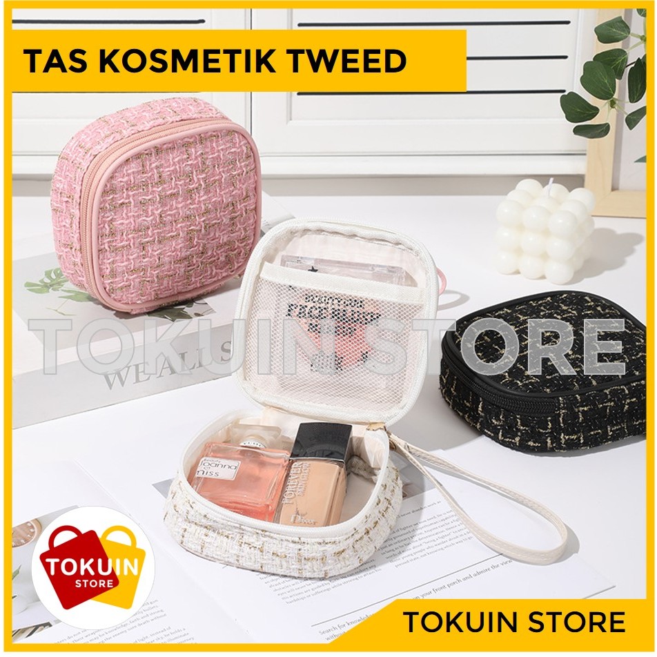Jual Tas Kosmetik Make Up Pouch Tas Travel Makeup Tweed Cosmetic Bag ...