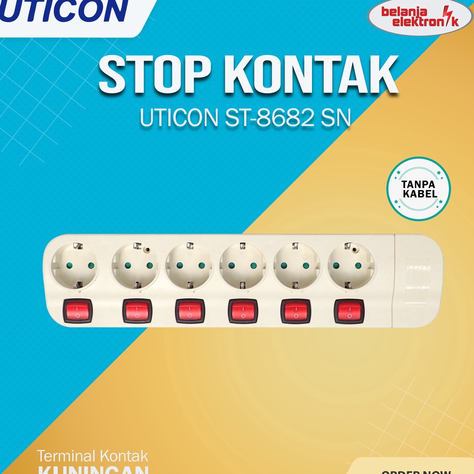Jual STOP KONTAK ARDE 6 LUBANG TERMINAL KONTAK KUNINGAN SAKLAR TANPA KABEL UTICON ST8682 SN u ...