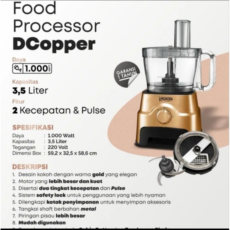 Jual Food Processor Signora DCopper -Cubic Cutter - 2 Blade - 2 Layer ...