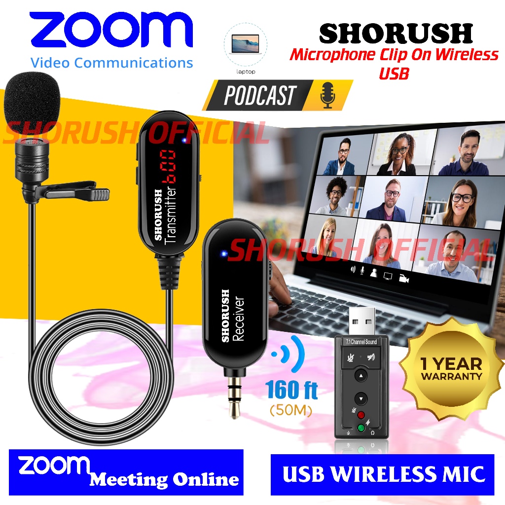Jual Shorush GM-1 USB PC Microphone Mic Clip On Wireless Laptop Zoom Webinar Podcast ...