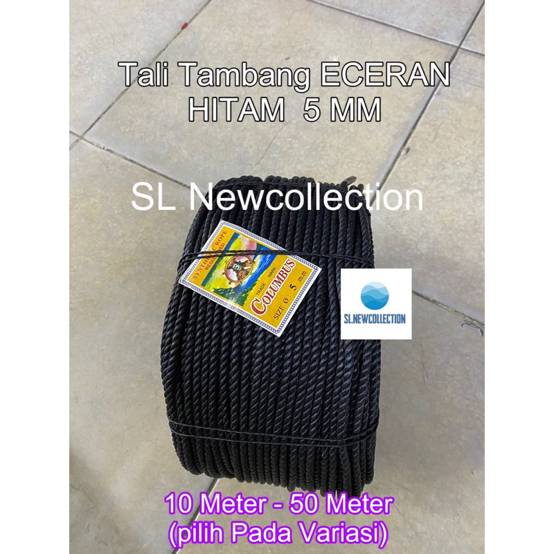 Jual TALI TAMBANG METERAN 5 MM HITAM CAP COLUMBUS / TALI PE COD / TALI ...