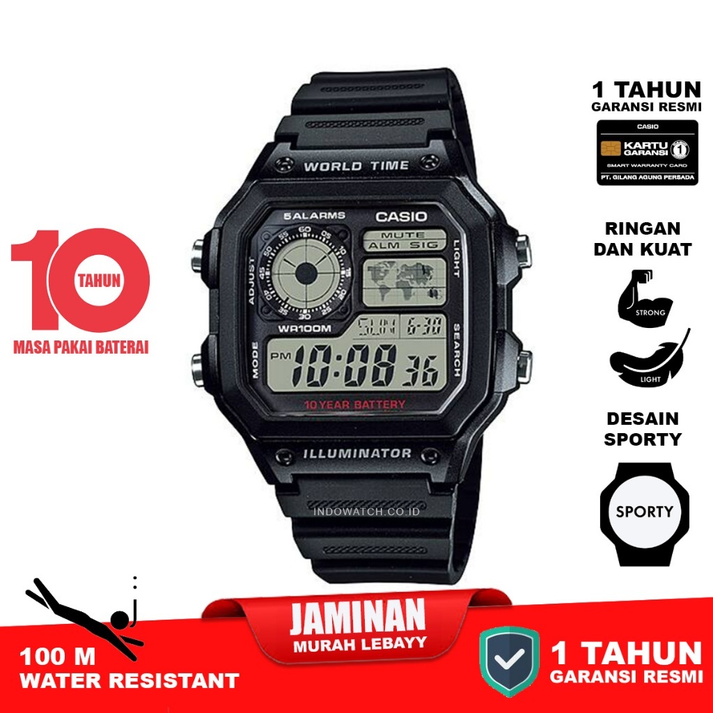 Jual Jam Tangan Casio AE-1200WH-1AVDF Pria General AE-1200WH AE-1200 AE1200WH AE 1200WH Original ...