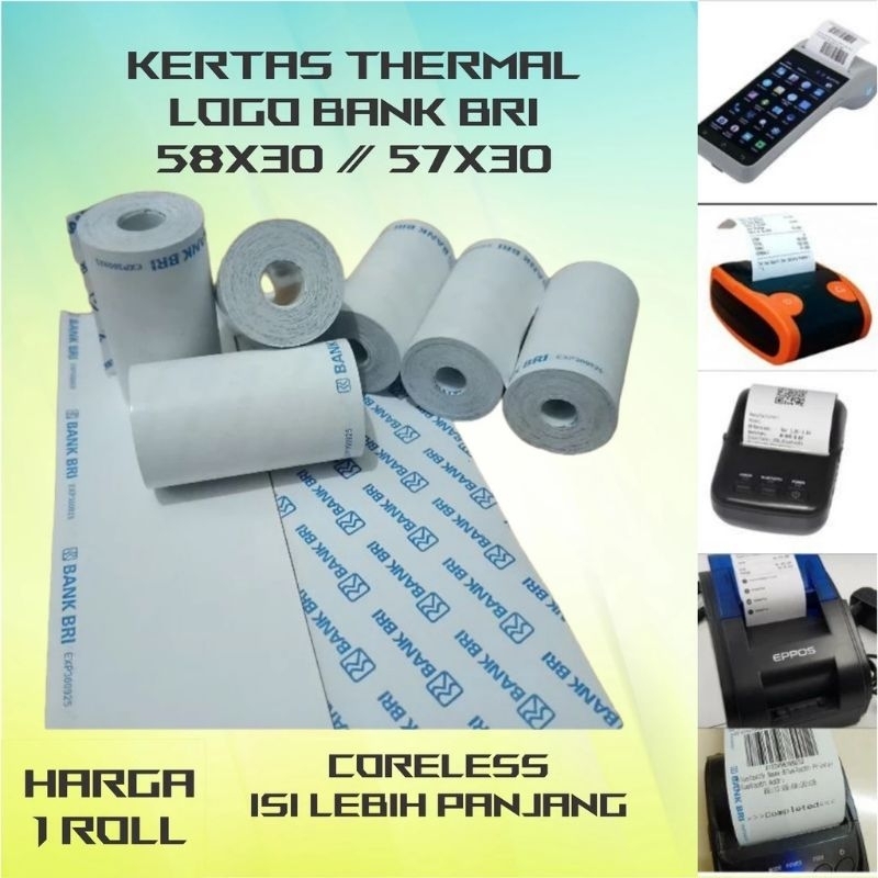 Jual KERTAS STRUK KASIR THERMAL 58x30 57x30 LOGO BANK BRI ATAS BAWAH ...
