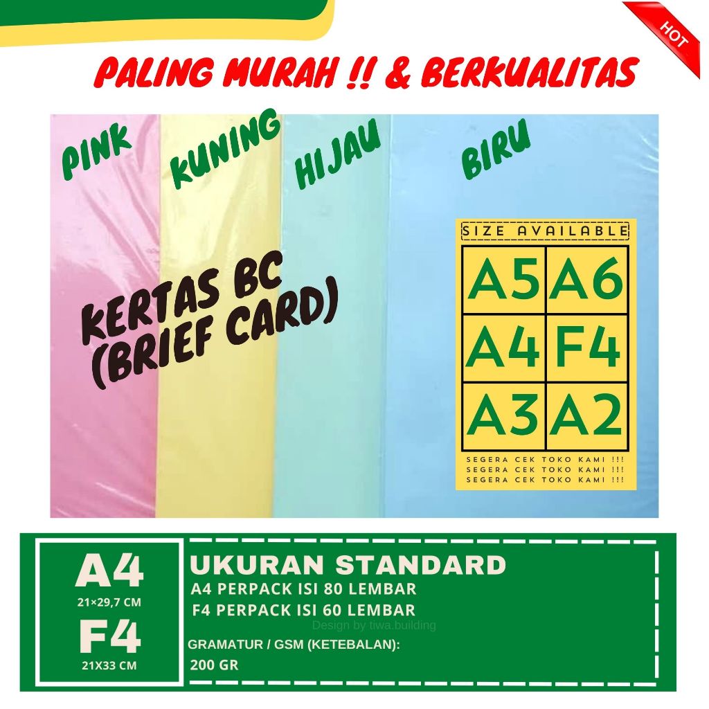 Jual KERTAS BC/KERTAS BRIEF CARD/KERTAS MANILA/KERTAS TIK/KERTAS ...