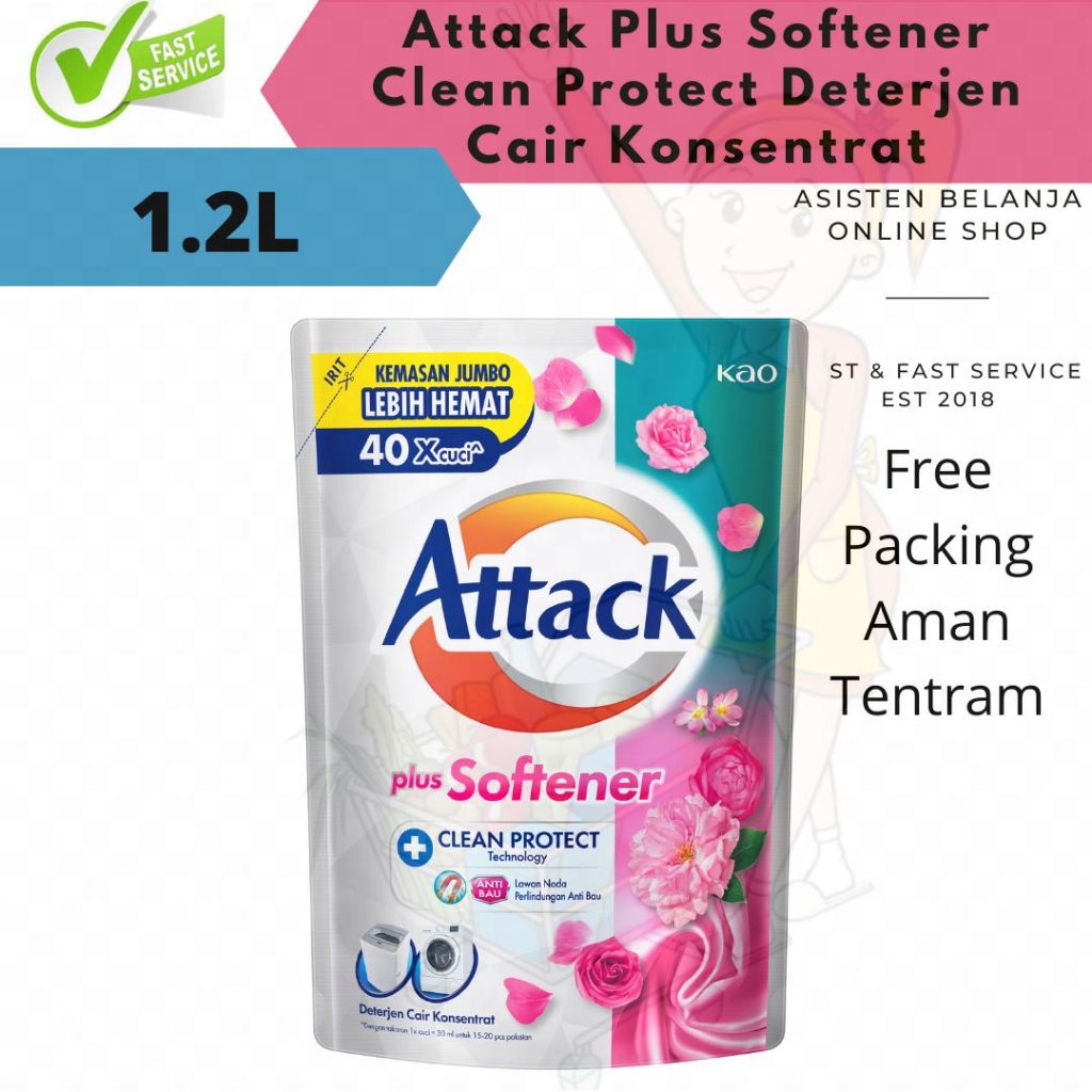 Jual Attack Plus Softener Clean Protect 1200ml 1,2 L Deterjen Mesin Cuci Top n Front Load 1200 ...