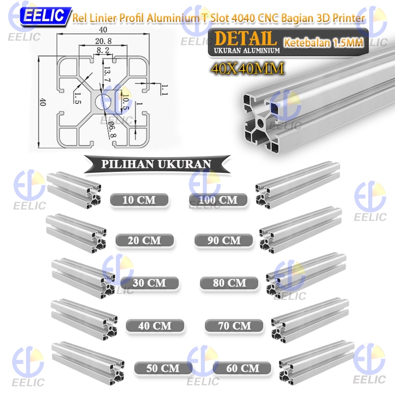 Jual EELIC ALM-EX4040T1.5MMTS Panjang 50cm Aluminium profile exstrusion Tslot 4040 ketebalan 1 ...