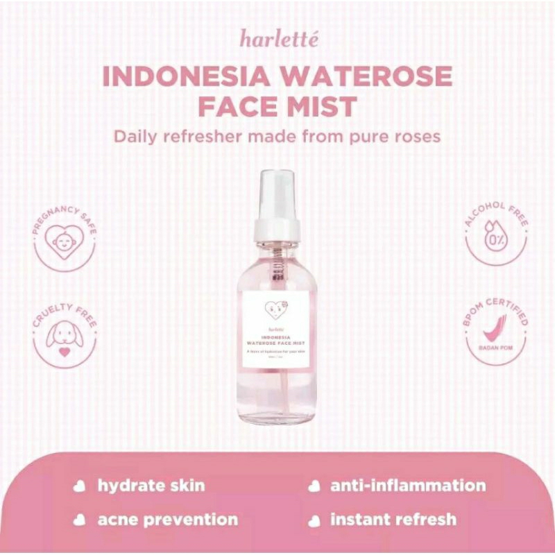 Jual (READYSTOK)(60ml) Harlette Indonesia Waterrose Face Mist (air mawar) Daily Refresher ...