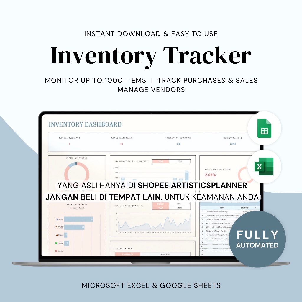 Jual Inventory Tracker Spreadsheet Small Business Inventory Template Excel Inventory Management ...