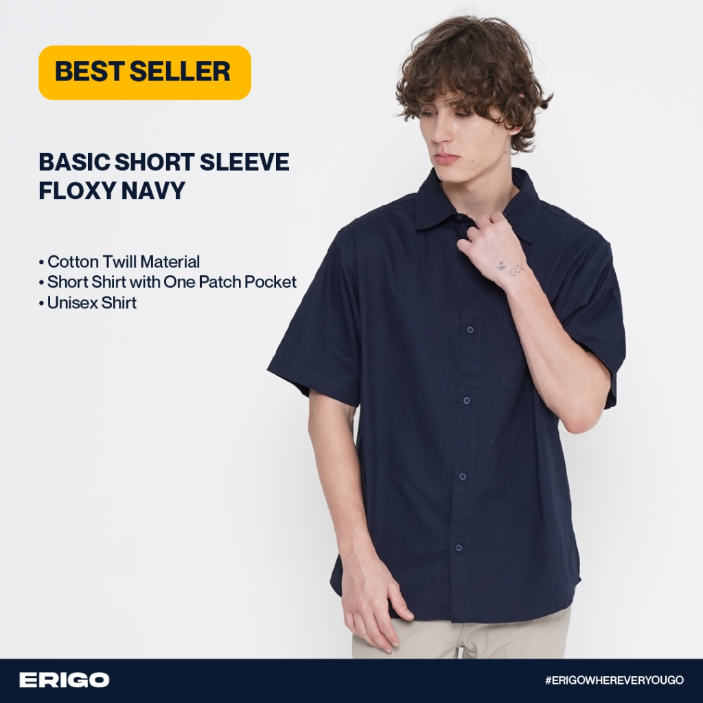 Jual Erigo Kemeja Basic Short Sleeve Floxy Navy Unisex | Shopee Indonesia