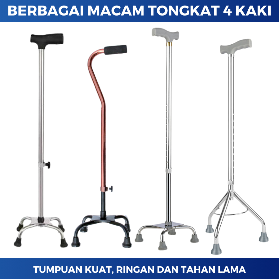 Jual Tongkat 4 Kaki Alat Bantu Jalan Adjustable/Tongkat Lansia Kaki 3 ...