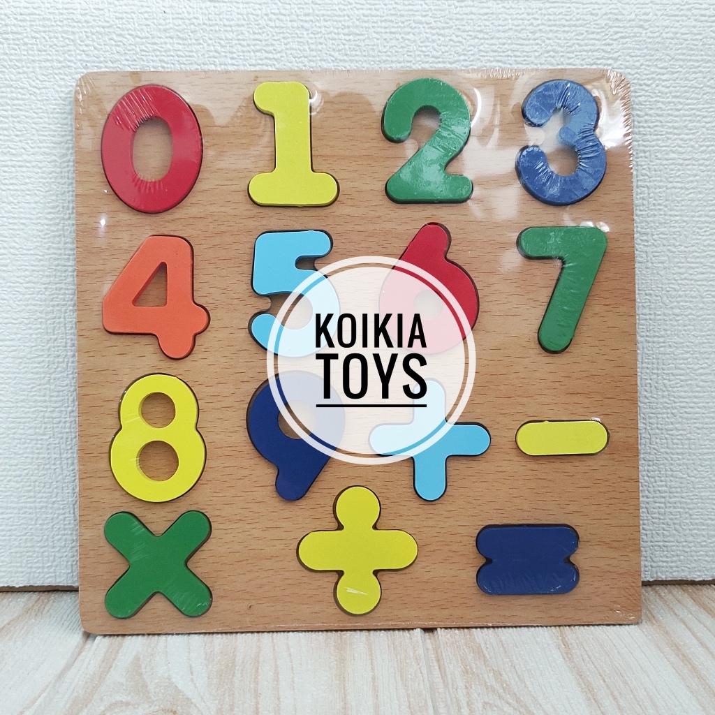 Jual Mainan edukasi anak wooden puzzle CHUNKY bentuk geometri angka dan ...