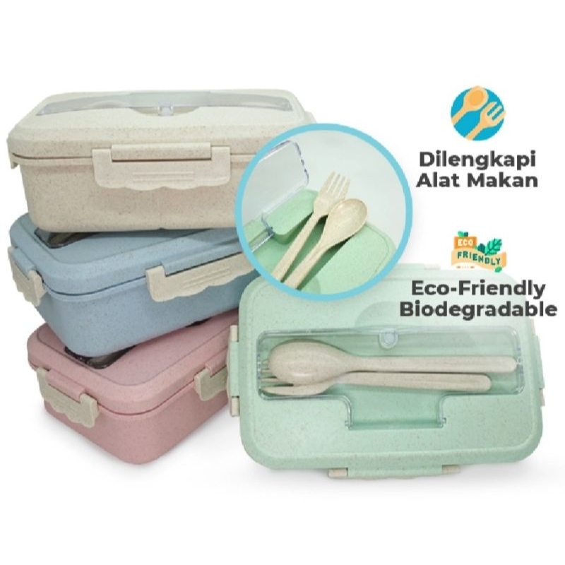 Jual Lunch Box Set Free Sendok dan Garpu | Kotak Bekal Makan Anti Tumpah COD | Shopee Indonesia