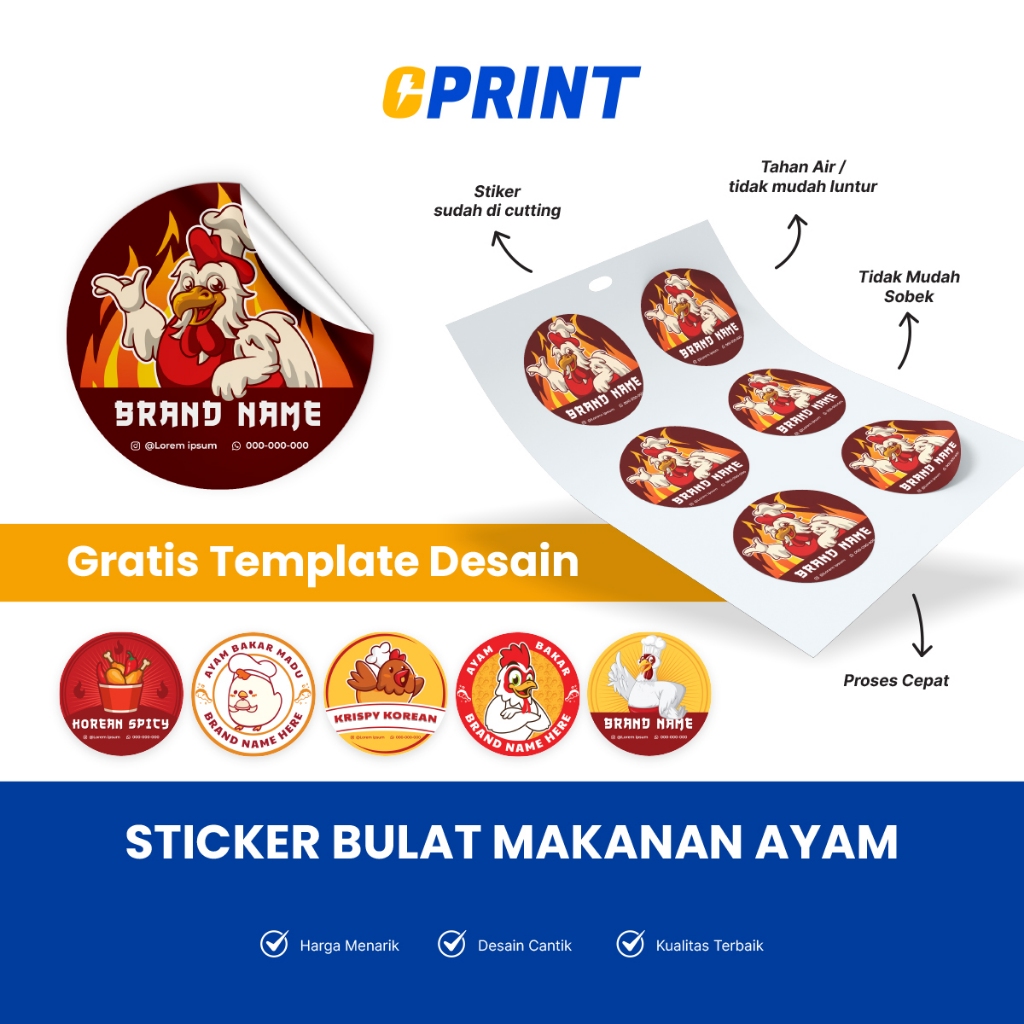 Jual Stiker Vinyl Susu Putih Label Makanan Ayam Bulat Anti Air Custom ...
