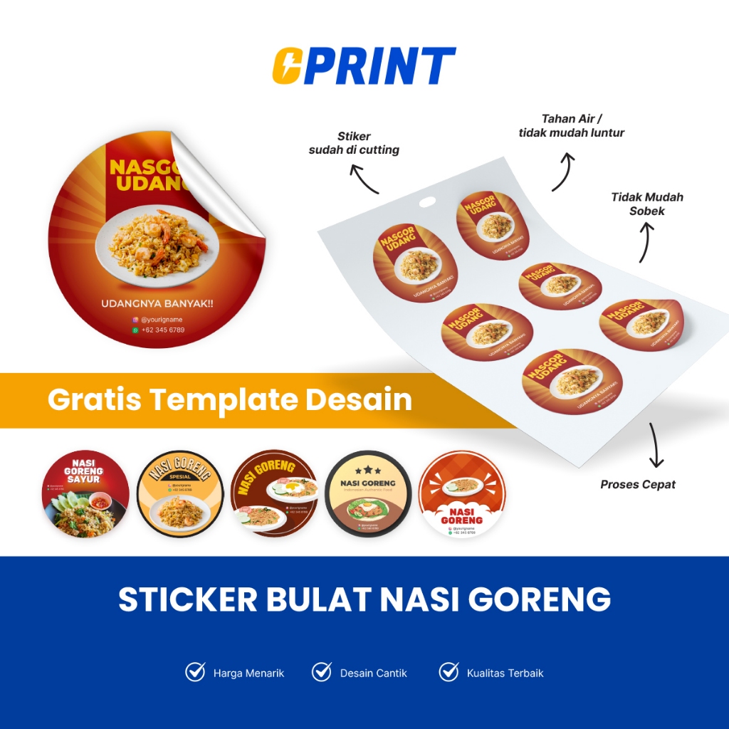 Jual Stiker Vinyl Label Makanan Nasi Goreng Bulat Anti Air Custom Free ...
