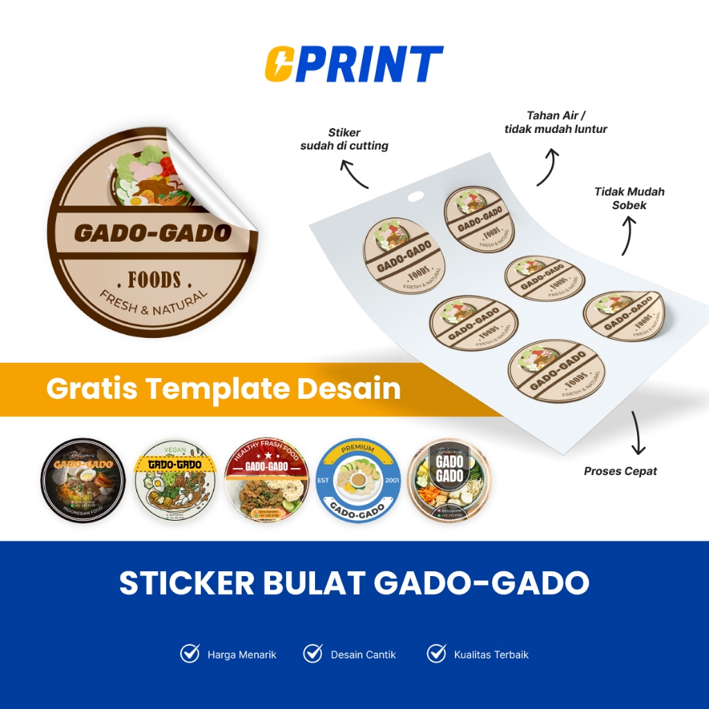 Jual Stiker Vinyl Label Makanan Gado-gado Bulat Anti Air Custom Free ...