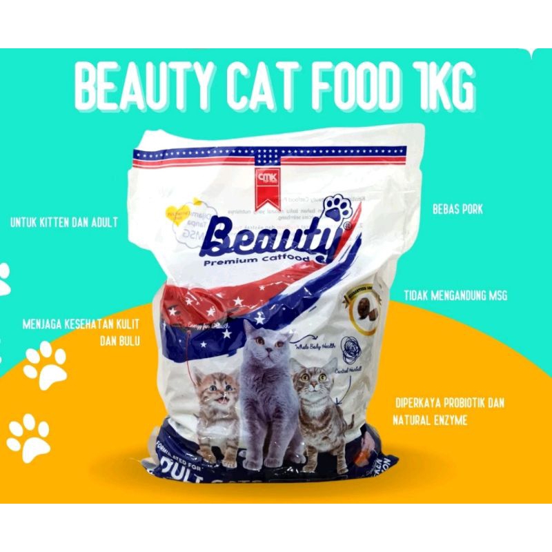 Jual Beauty Premium Dry Cat Food 1kg Makanan Kucing Kering Adult Kitten ...