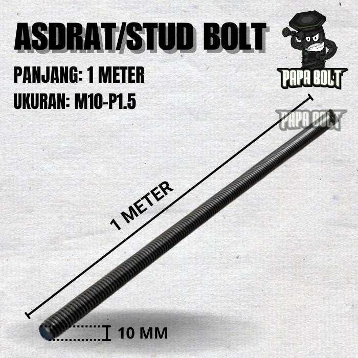 Jual Asdrat Hitam / Stud Bolt Fulldrat M10 x 1 Meter / Long drat 10MM | Shopee Indonesia