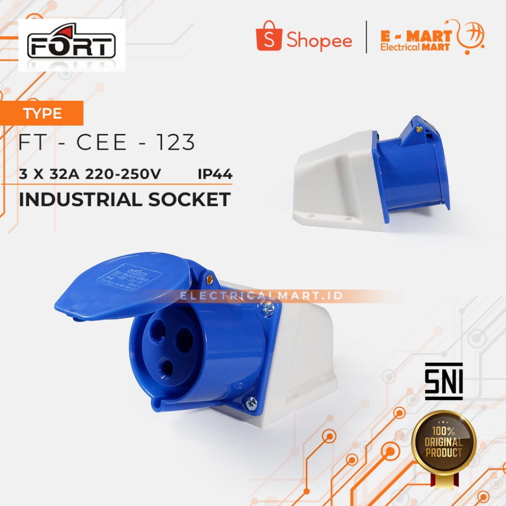 Jual FORT Industrial Socket Listrik Tempel Pin 3 x 32A CEE-123 | Shopee ...
