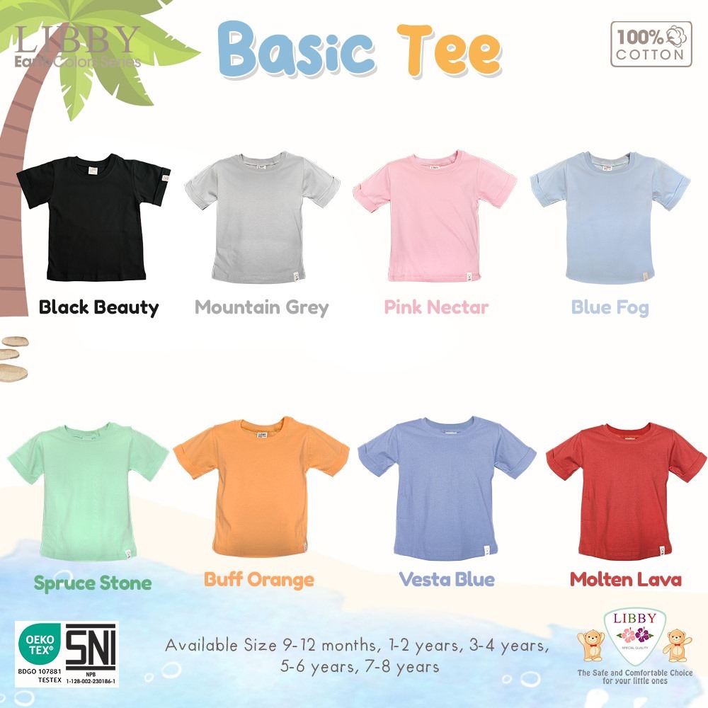 Jual LIBBY Earth Kaos Atasan Polos Katun Anak Unisex 9 Bulan - 12 Tahun Basic Tee Seri 2 (1PCS ...