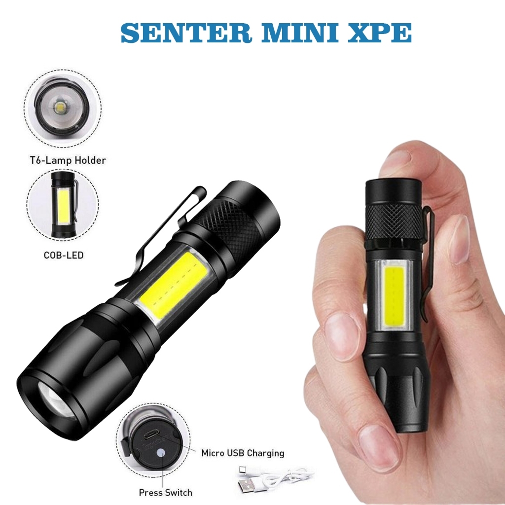 Jual SENTER MINI XPE LED Zoom Cob Swat Police Light Portable Rechargeable 3 Mode 88000 Watt ...