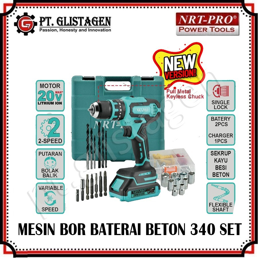 Jual Bor Baterai DC 340 Set NRT PRO / Bor Tangan Impact Nrt Pro DC 340 ...