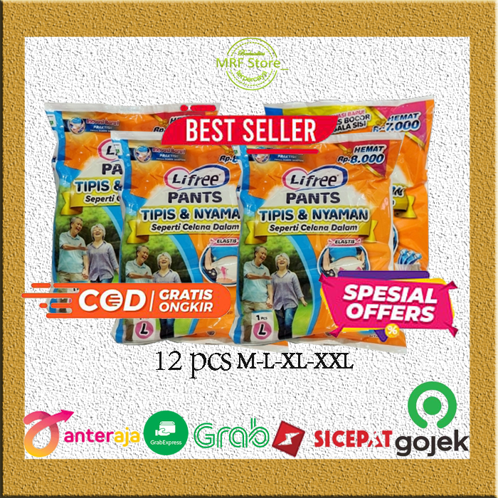 Jual (12 Pcs)TERLARIS LIFREE PANTS POPOK CELANA DEWASA || PEMPERS CELANA PRIA WANITA SIZE (M,L ...