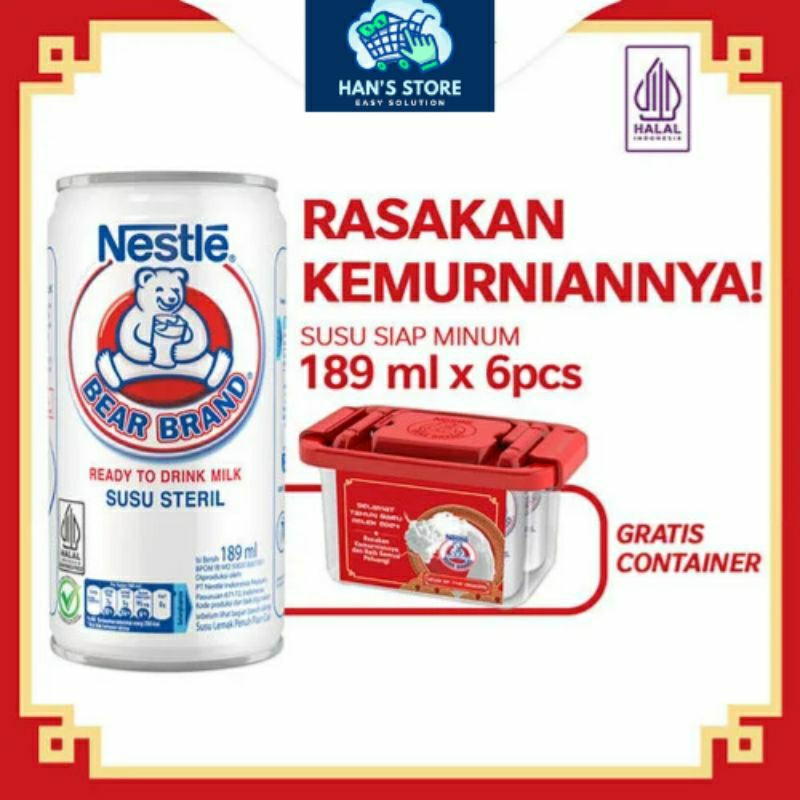 Jual NESTLE Bear Brand | Susu Beruang 6 kaleng x 189ml FREE Container | Shopee Indonesia