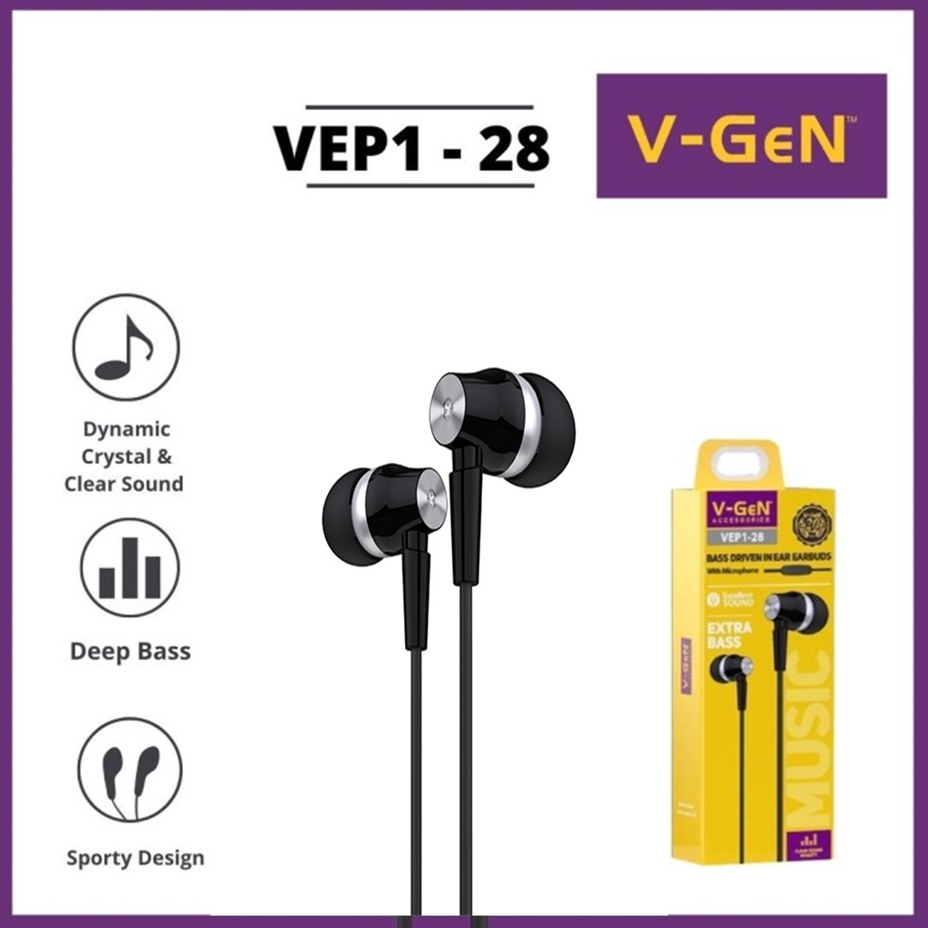 Jual Earphone VGen VEP1-28 HD Extra Bass Stereo | Shopee Indonesia