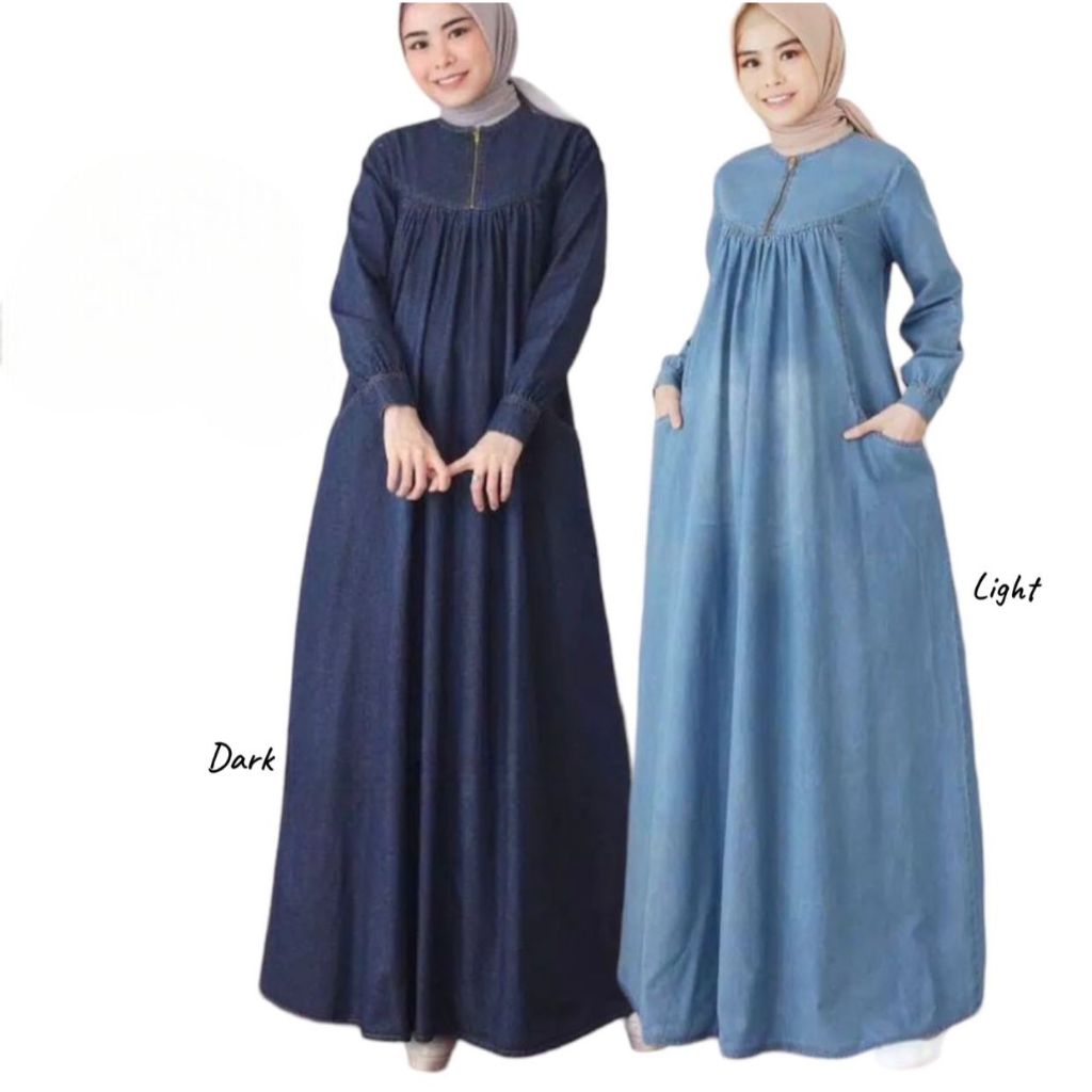 Jual Gamis Maxy Denim Jumbo Kekinian Jeanswash Ambi | Shopee Indonesia