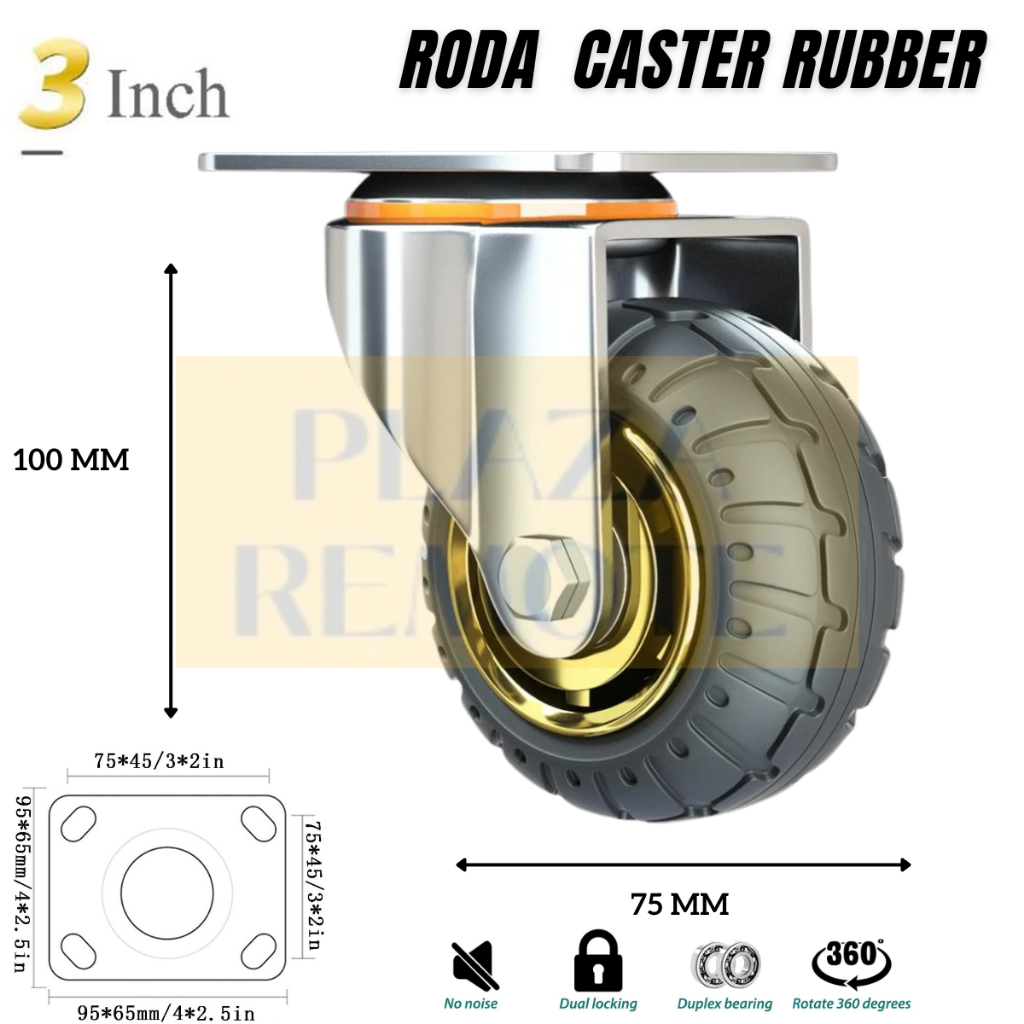 Jual RODA CASTER RUBBER + BEARING TROLY HEAVY DUTY REM HIDUP MATI ...